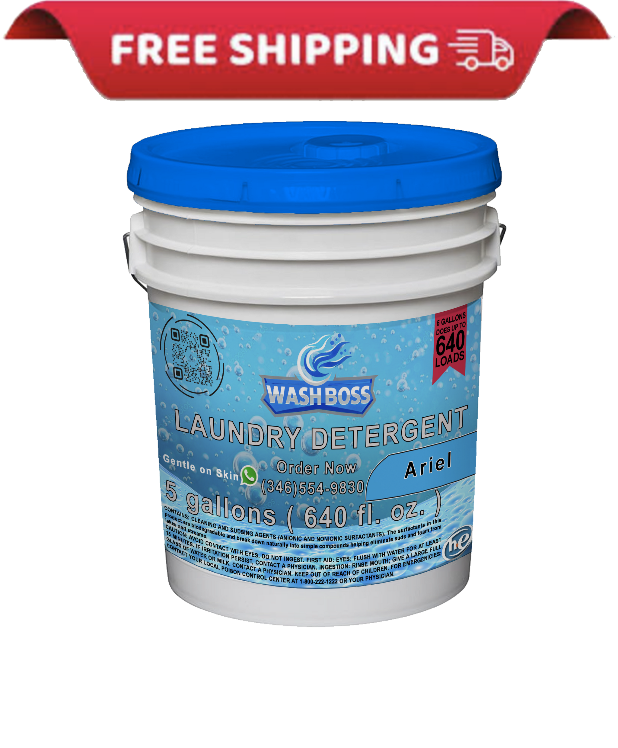 Wash Boss Ariel Powerful Cleaning Laundry Detergent - 5-Gallon with Fr ...